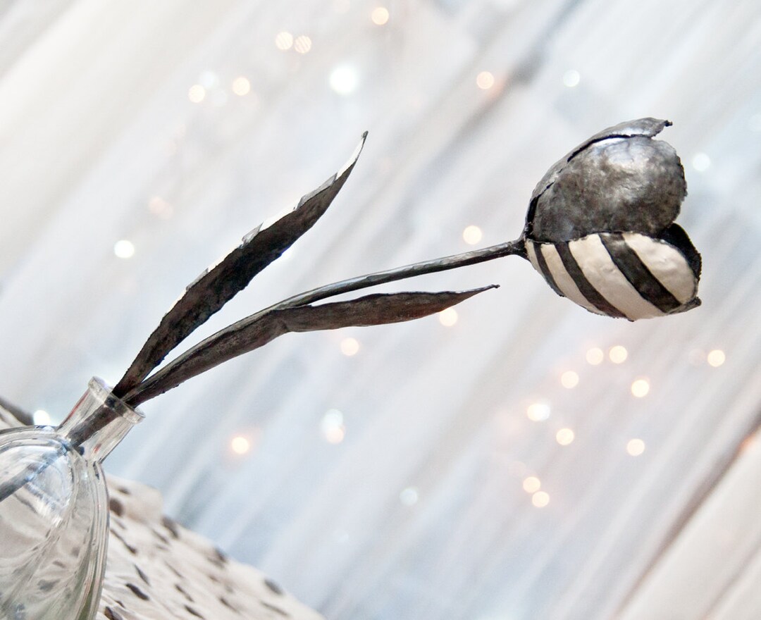 Metal Tulip Black & White Strips, Small Flower Sculpture by the Steel ...