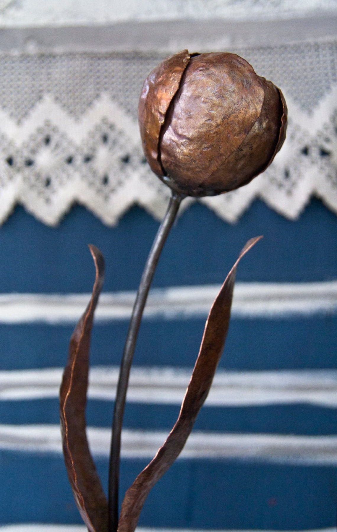 Forged Copper Tulip in Wood Frame Metal Flower Wall Sculpture - Etsy