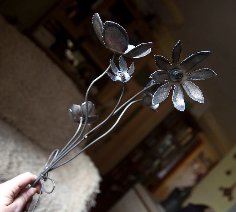 Metal flowers rustic bouquet wrought iron art | Etsy