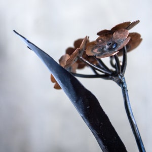 Мetal Flower on Stone, Forget-me-not Stalk, Twig Steel and Copper ...