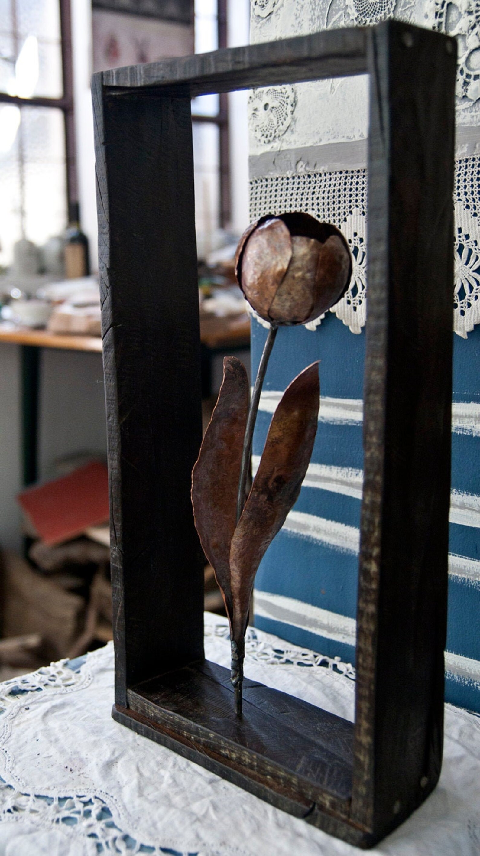 Forged Copper Tulip in Wood Frame Metal Flower Wall Sculpture - Etsy
