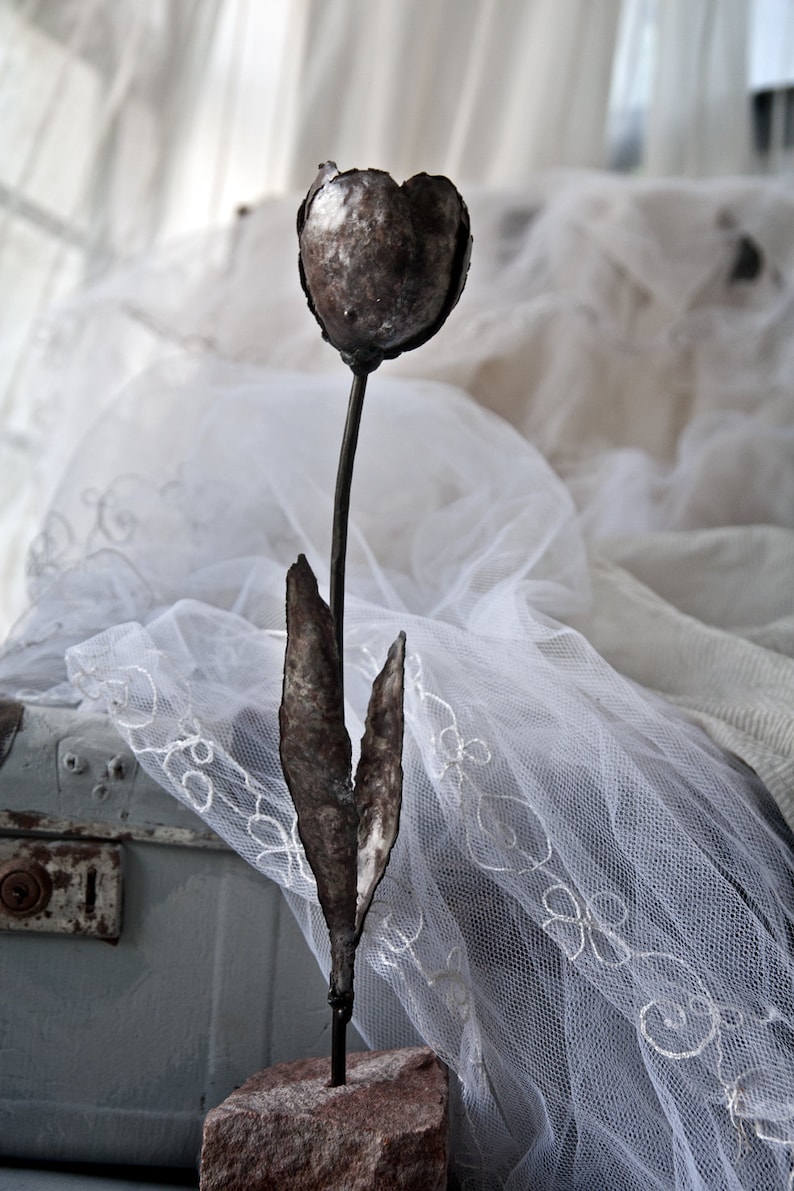 Iron Tulip Metal Flower Welded 3d Art Decor Steel Tulip Yard - Etsy