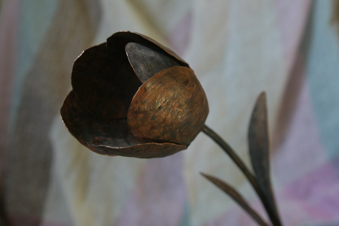 Metal Sculpture Copper Tulip on Stone Base Forged Welded Flower by the ...