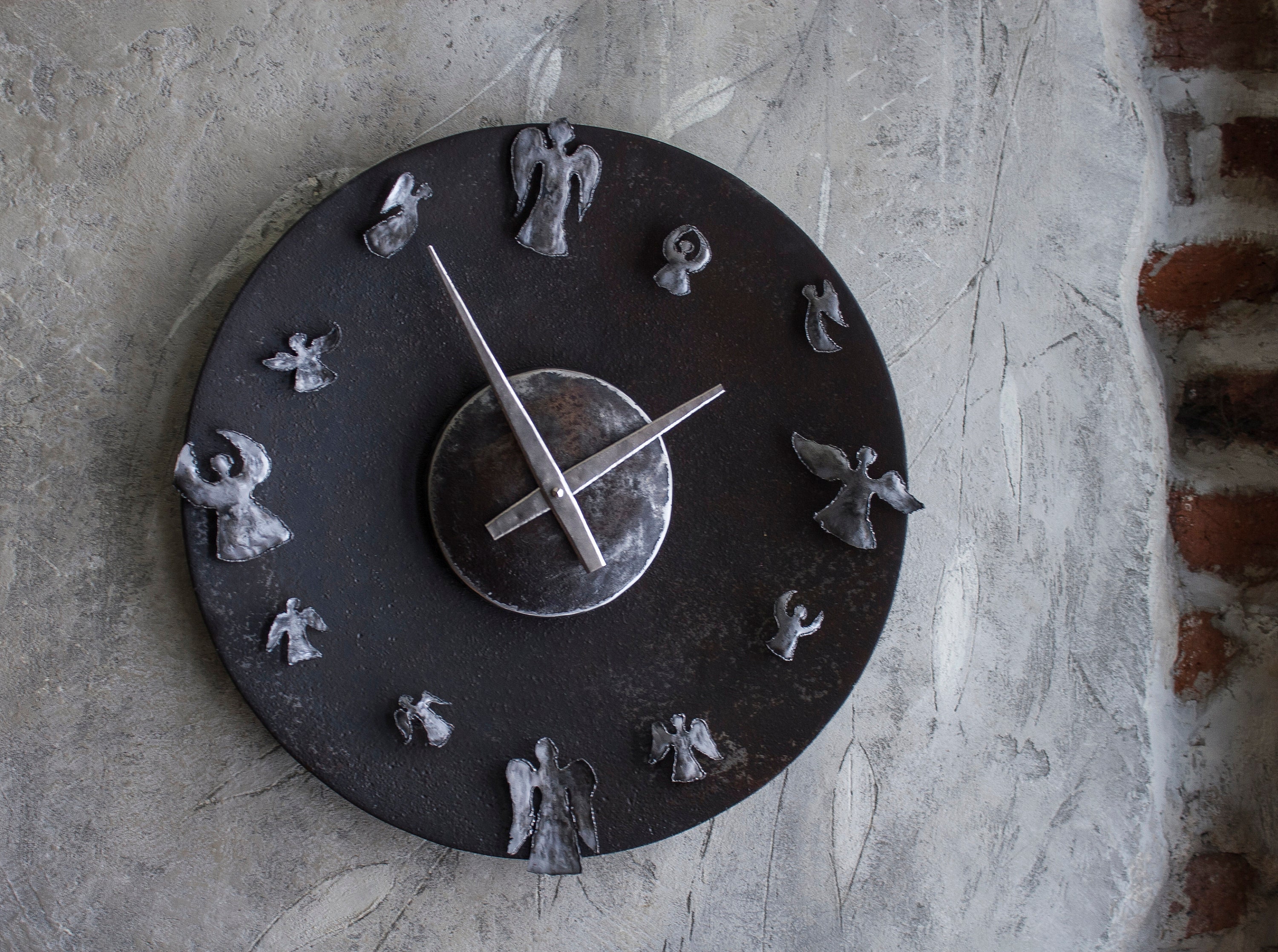 Large Round Metal Industrial Wall Clock with angels made by | Etsy