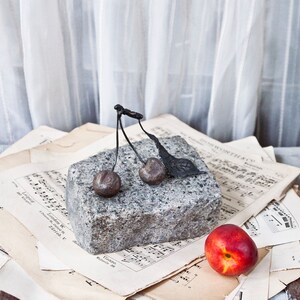 Stunning Paperweight Metal Cherries on Stone Base, Sculpture, Door or ...