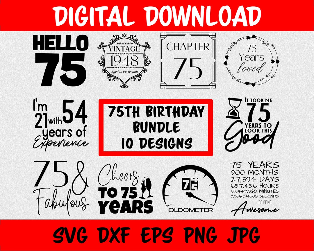 75th Birthday SVG Bundle Digital Download Gift Idea for Men - Etsy Portugal