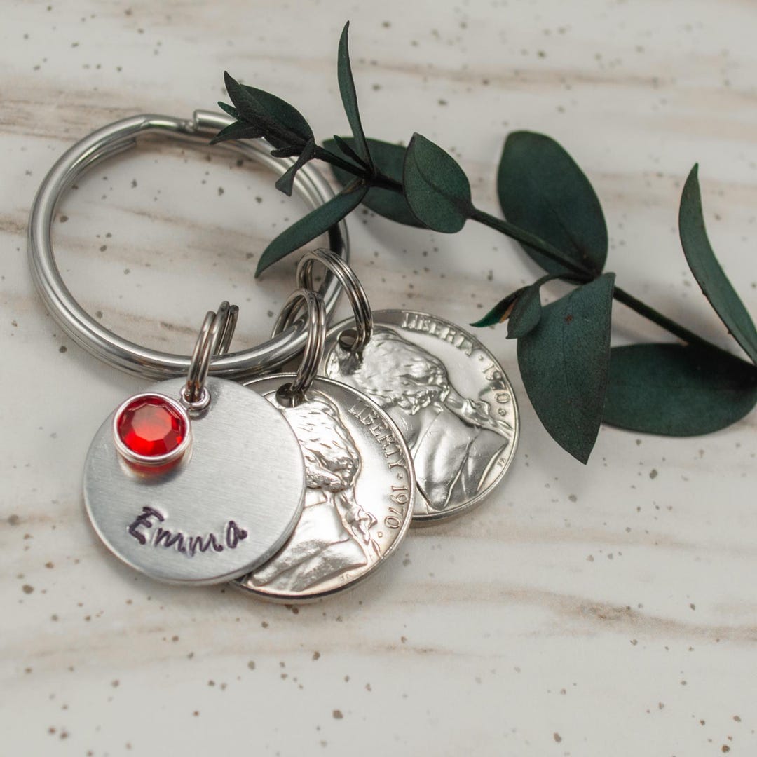 1970 Double Nickel Coin Keychain With Personalized Name Disc, Milestone ...