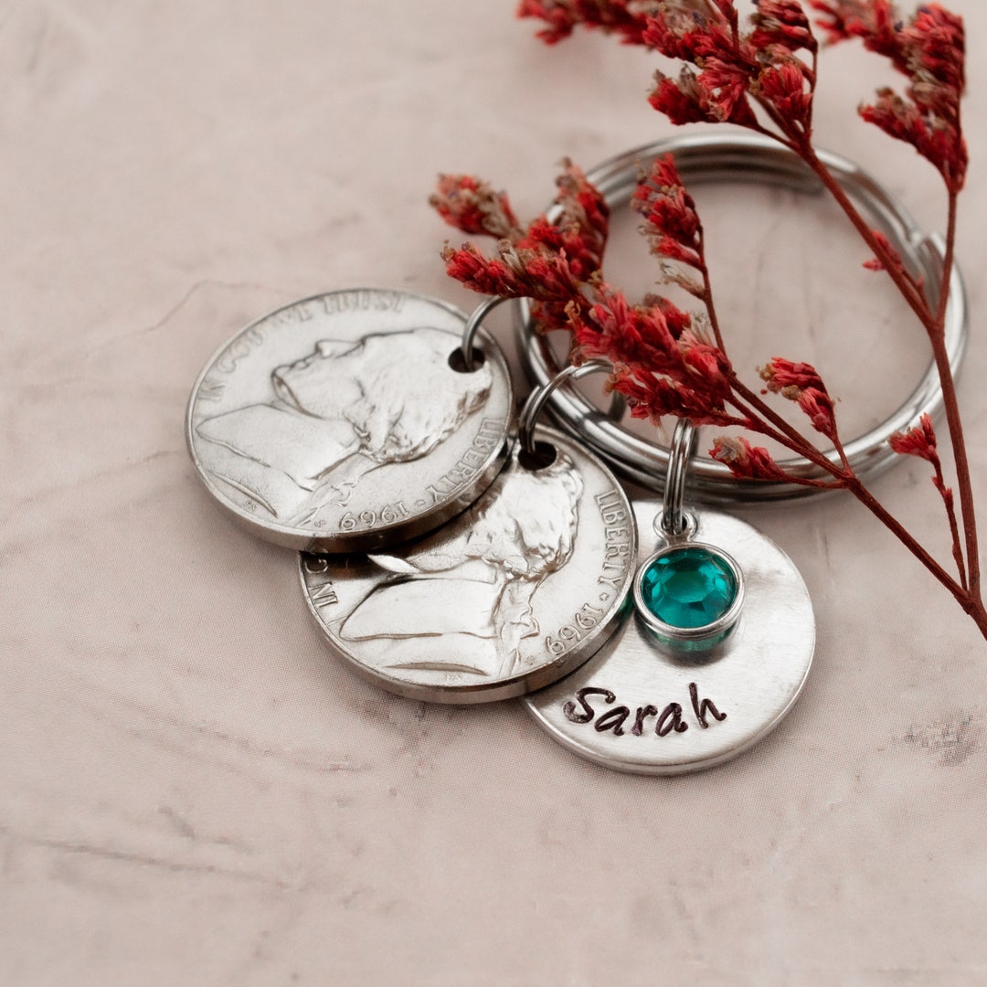 1969 Double Nickel Coin Keychain With Personalized Name Disc, Milestone ...