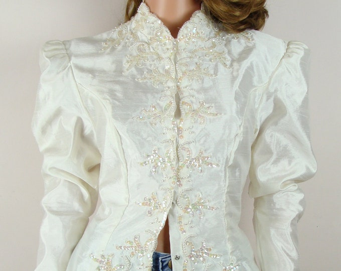 Vintage Sequin Beaded Tailcoat Jacket 80 Silk Shantung Wedding Blazer ...