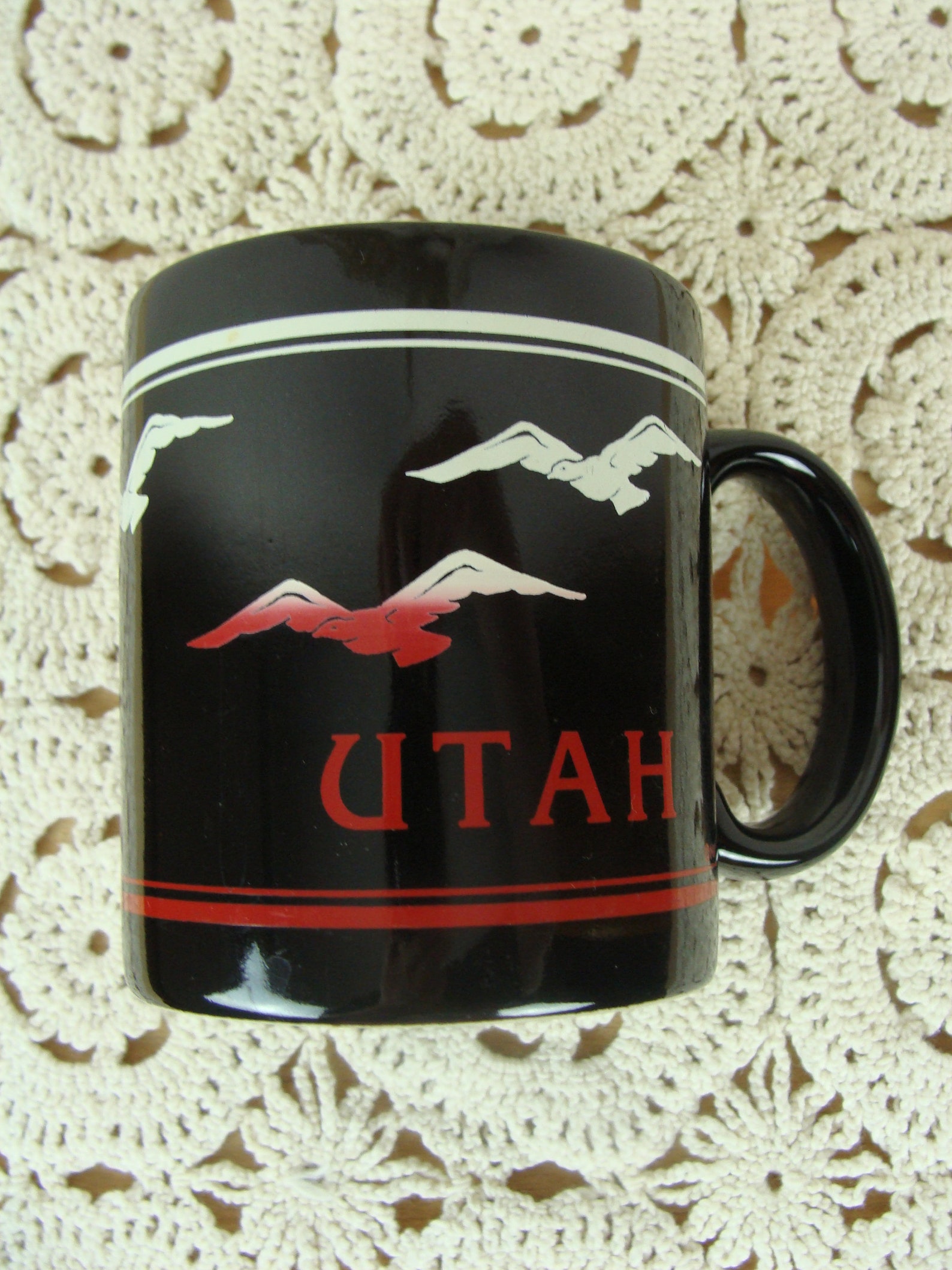 Vintage Utah Mug 80s Seagulls Black Red White Travel Souvenir - Etsy