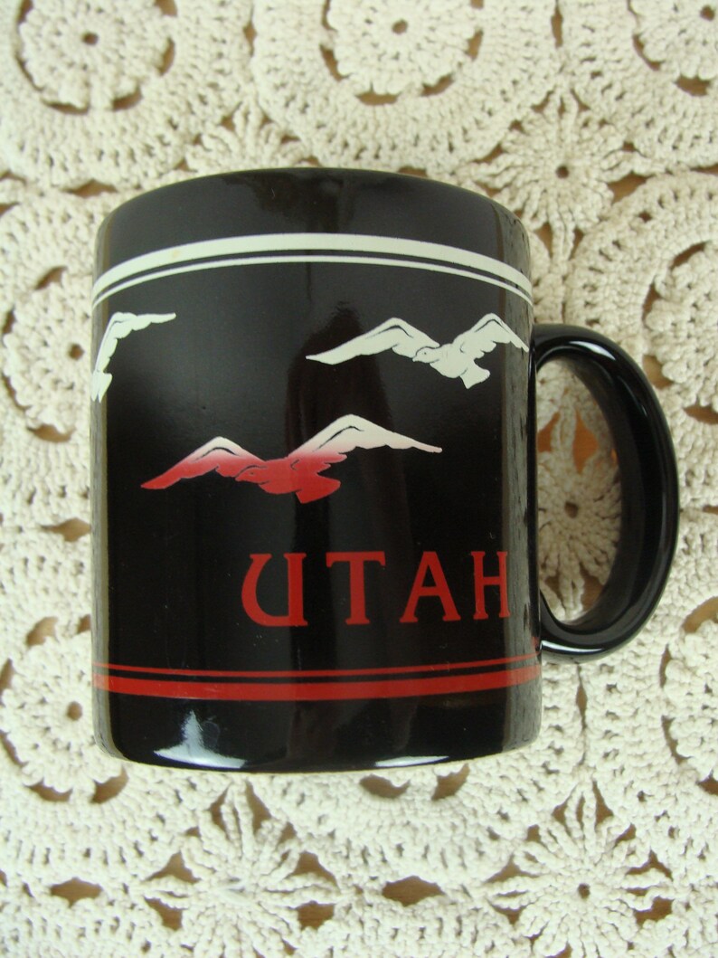 Vintage Utah Mug 80s Seagulls Black Red White Travel Souvenir - Etsy