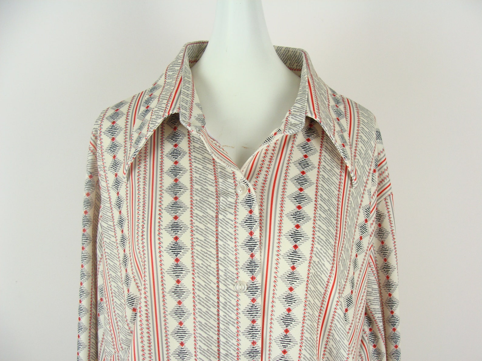 Vintage Button Down Shirt 70s Disco Collar Printed Blouse Top | Etsy