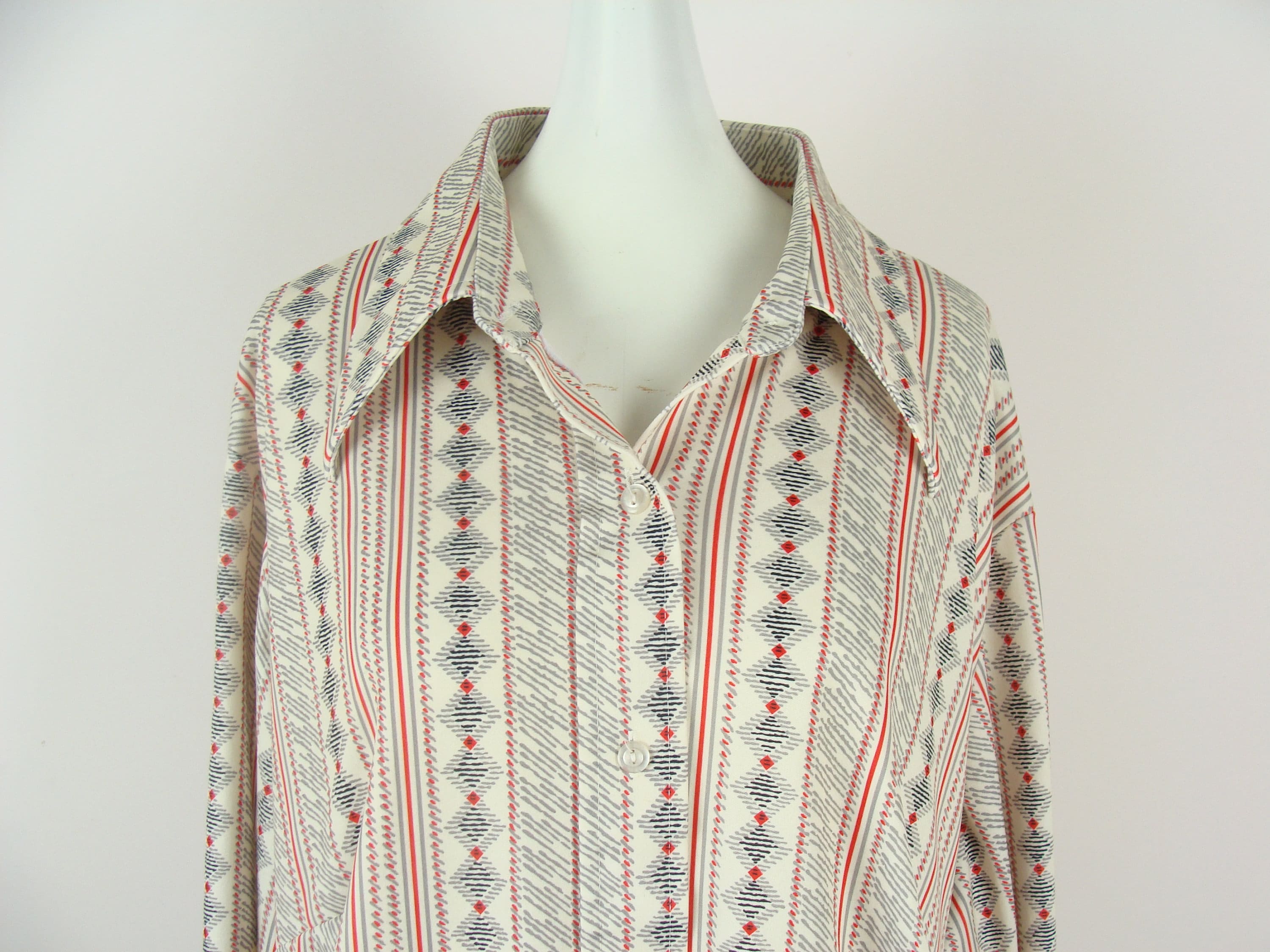 Vintage Button Down Shirt 70s Disco Collar Printed Blouse Top | Etsy
