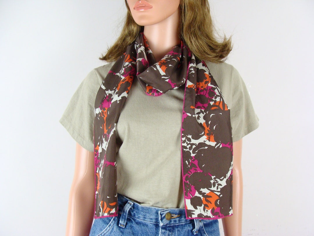 Vintage Silk Scarf 70s Abstract Floral Print Oblong Fashion Scarf Multi ...