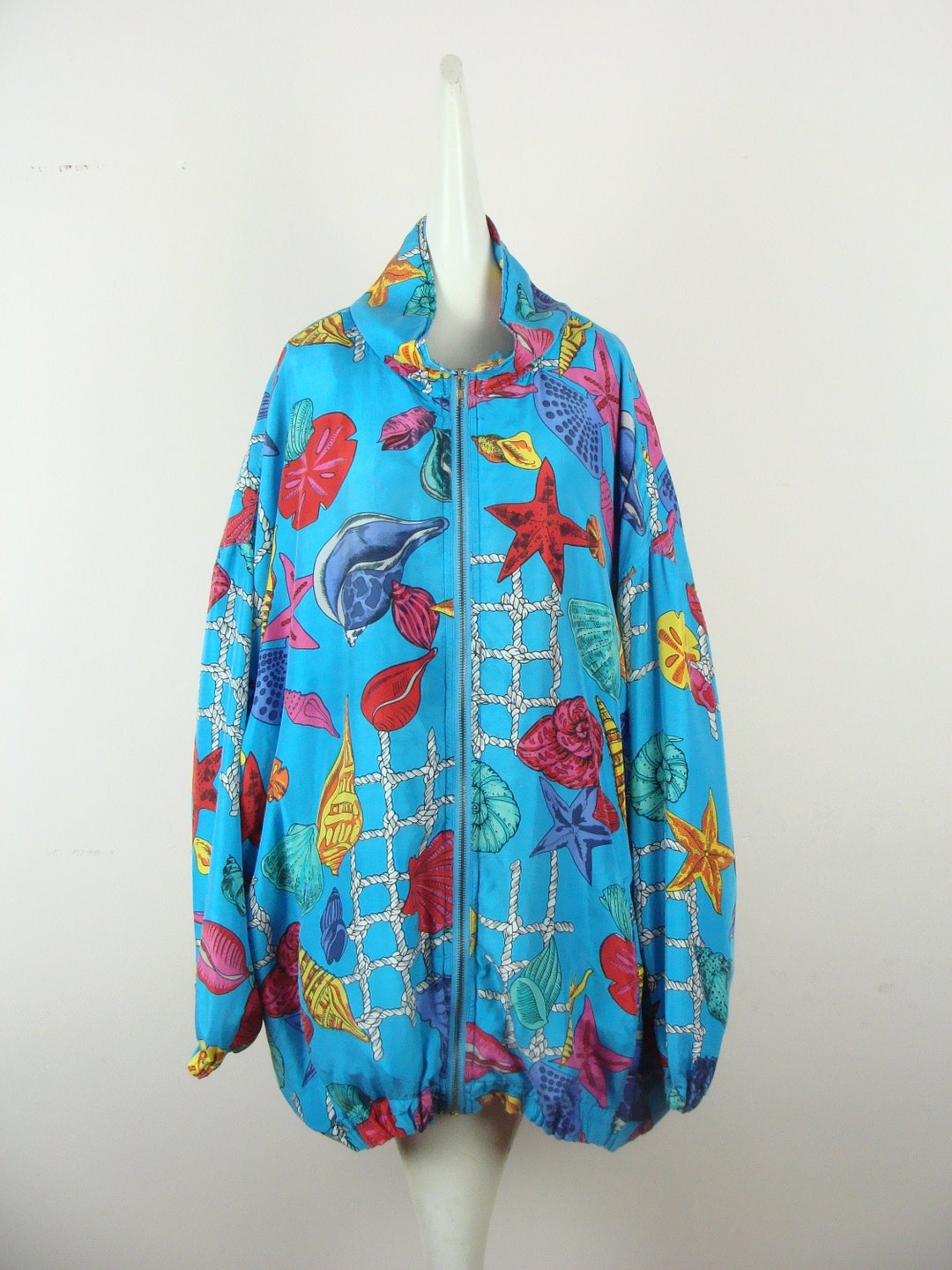 Vintage Silk Bomber Jacket 90s Colorful Shell Print 1990s Oversized ...