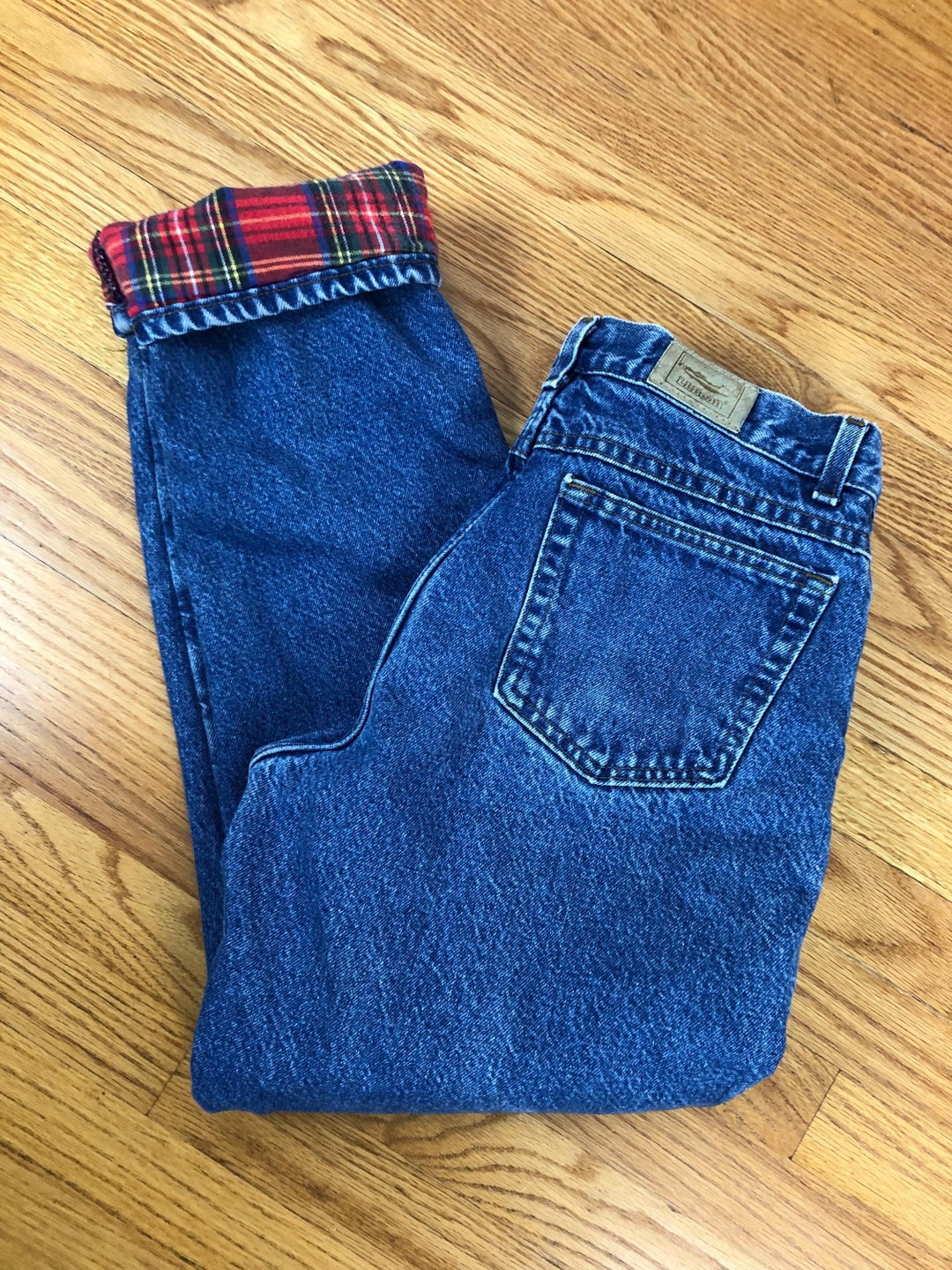 Vintage LL Bean Flannel Lined Jeans Tartan Plaid 80s Warm Cozy Classic Straight Leg Denim 32 X ...