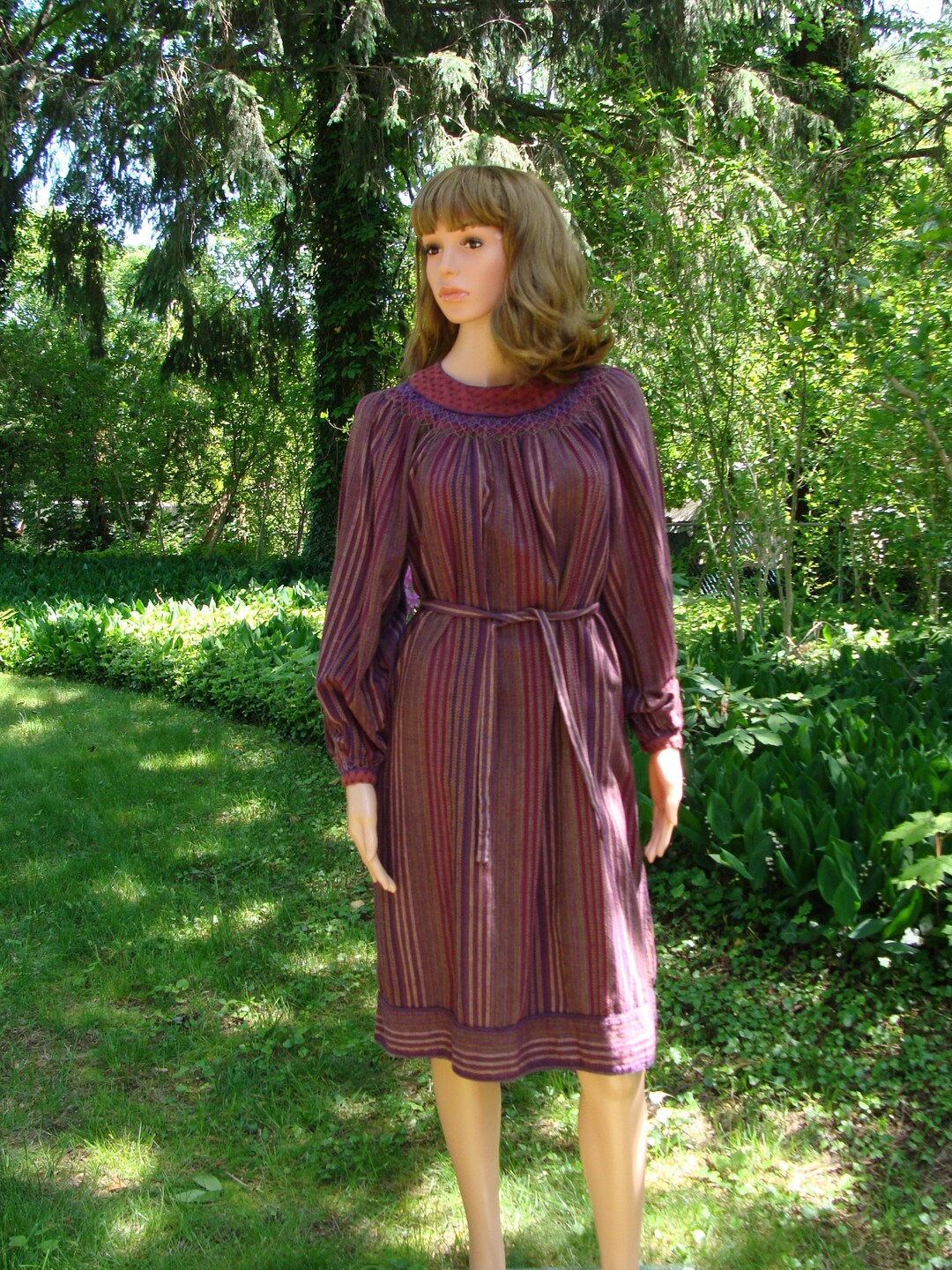Vintage Adini Dress 70s Woven Indian Cotton Eyelet Smocked Peasant ...