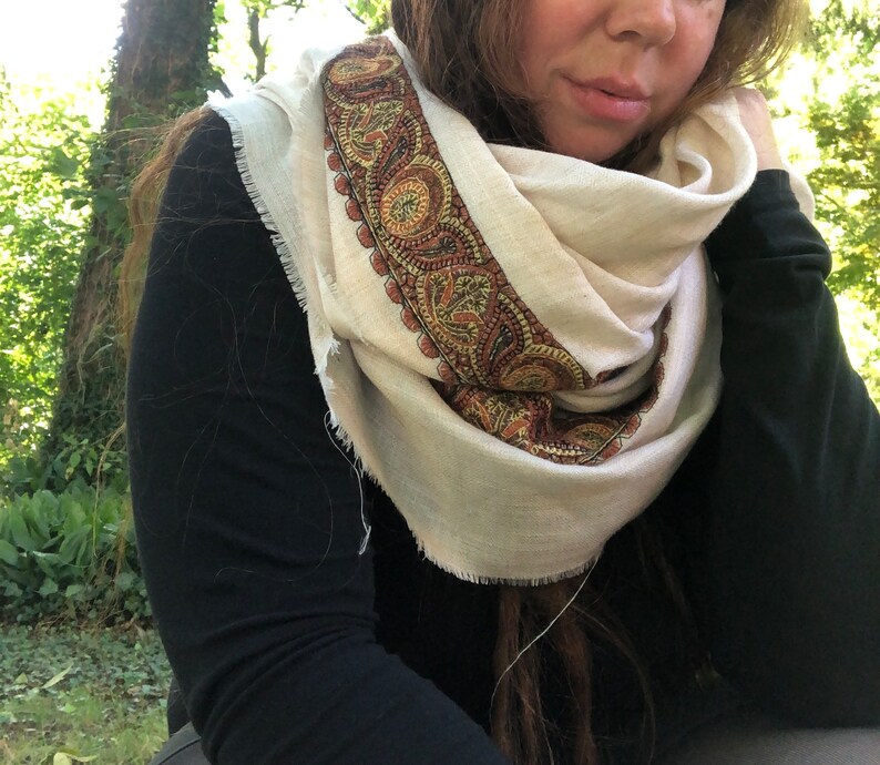 Vintage Hand Embroidered Shawl Wrap Kashmiri Sozni Super Soft Pashmina ...