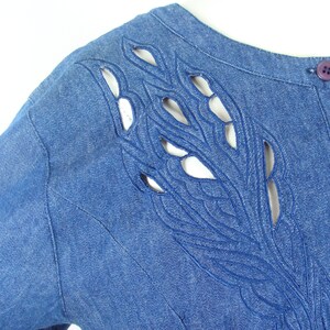 Vintage Denim Dress 80s Cutwork Embroidery Western Style Drop Waist ...