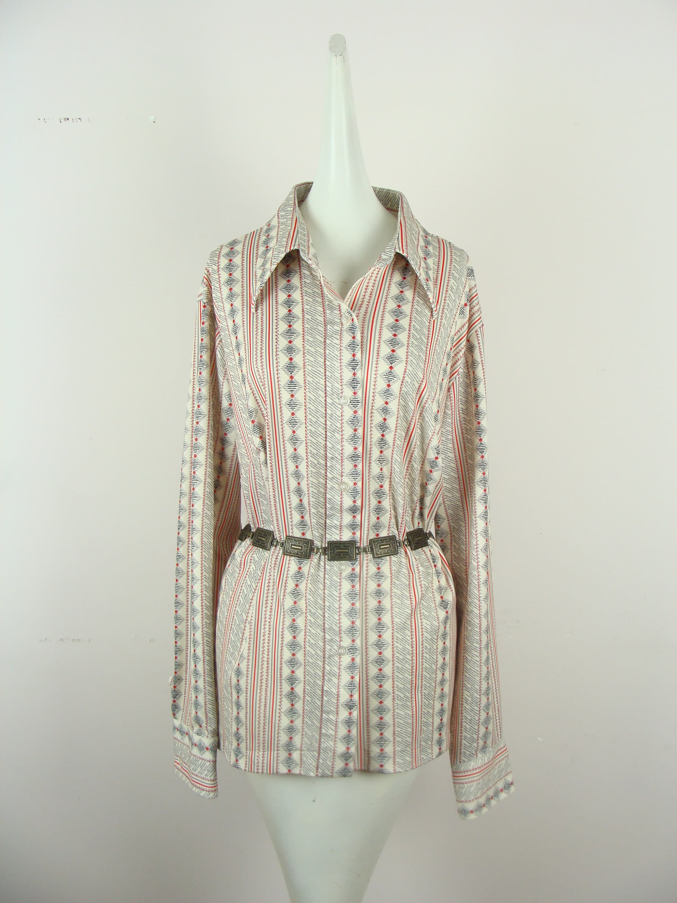 Vintage Button Down Shirt 70s Disco Collar Printed Blouse Top | Etsy