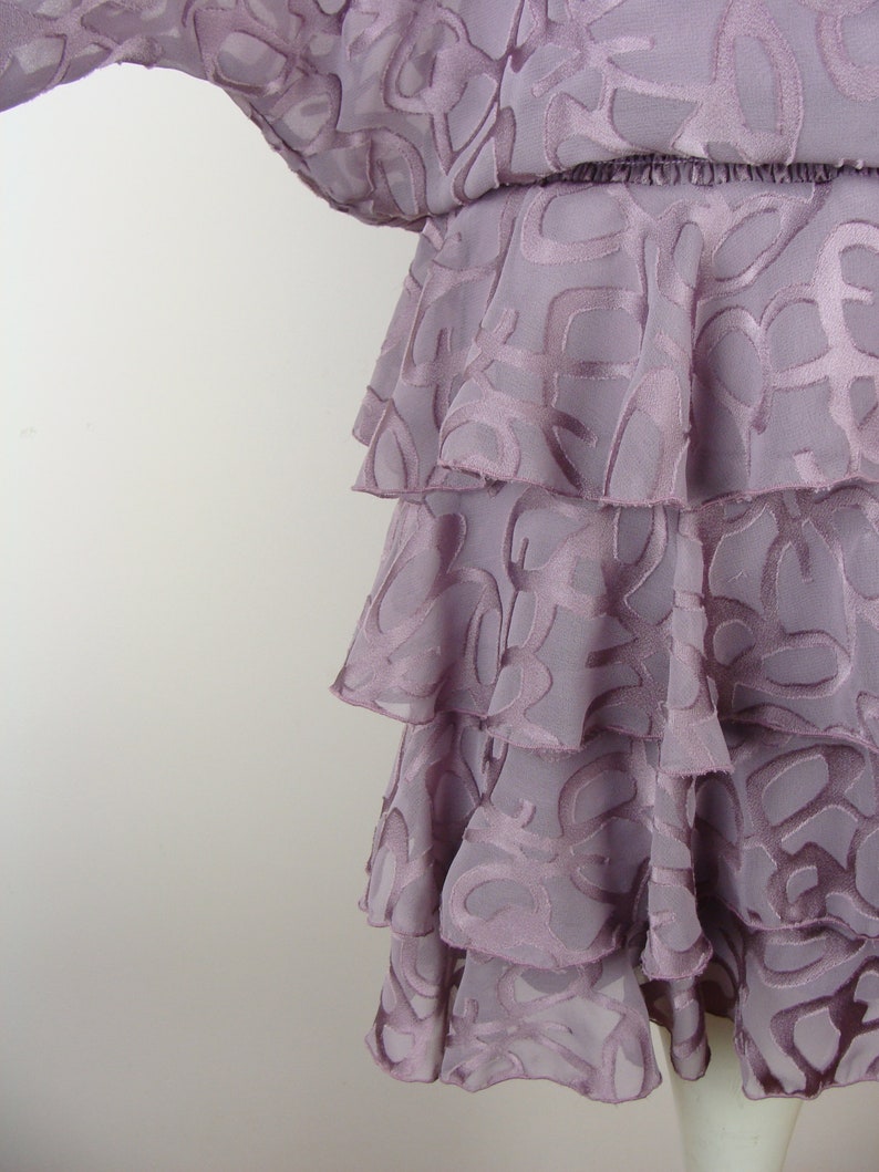 Vintage Ruffle Dress 80s Sheer Batwing Sleeve Tiered Ruffle Skirt ...