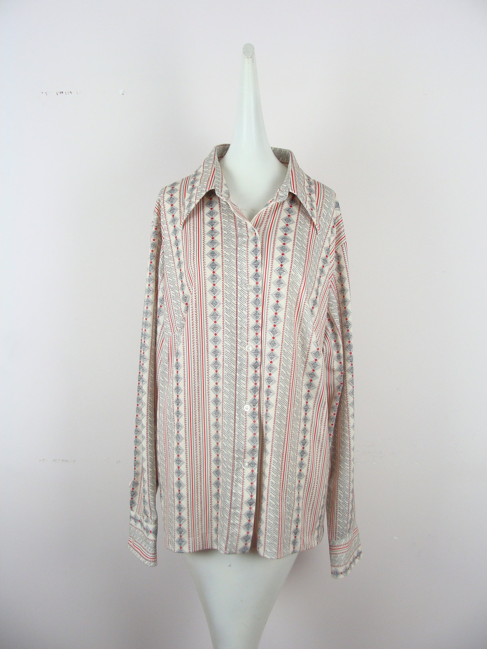 Vintage Button Down Shirt 70s Disco Collar Printed Blouse Top | Etsy