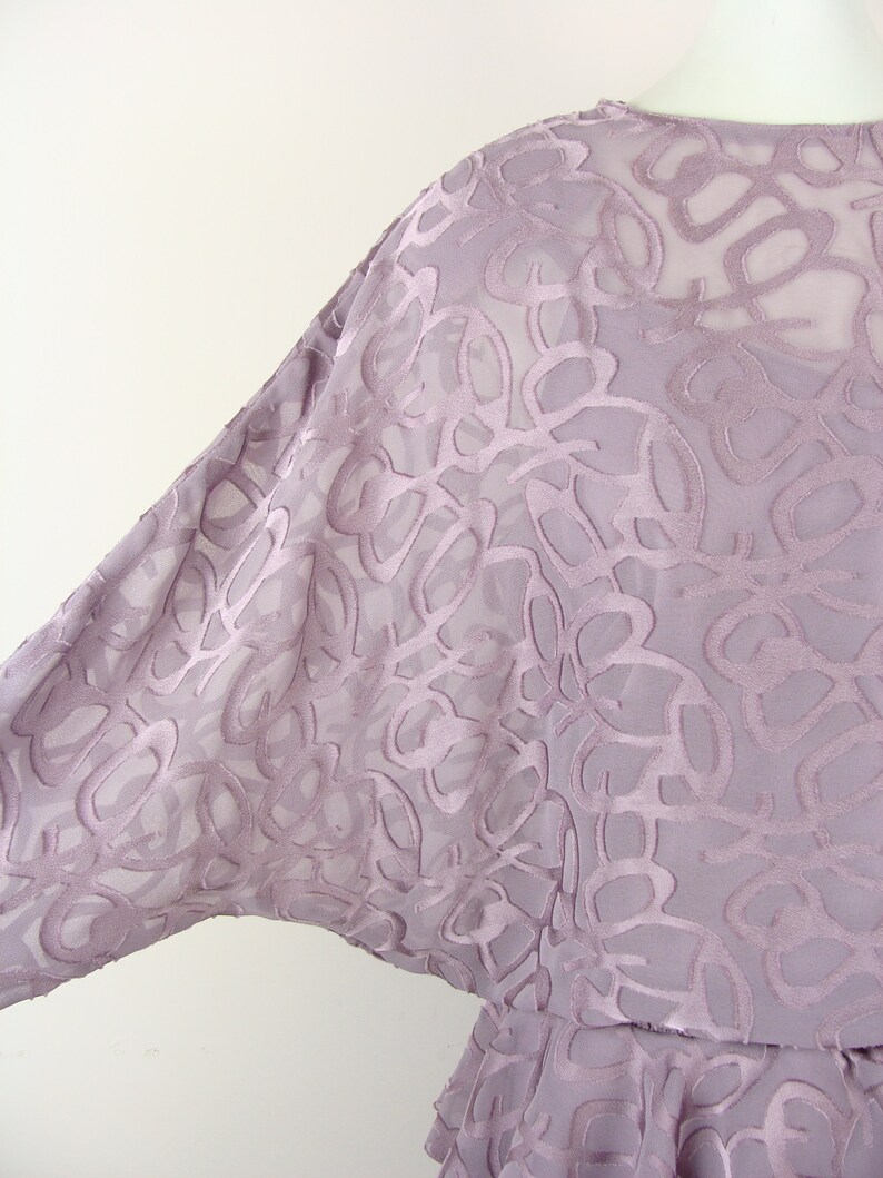 Vintage Ruffle Dress 80s Sheer Batwing Sleeve Tiered Ruffle Skirt ...