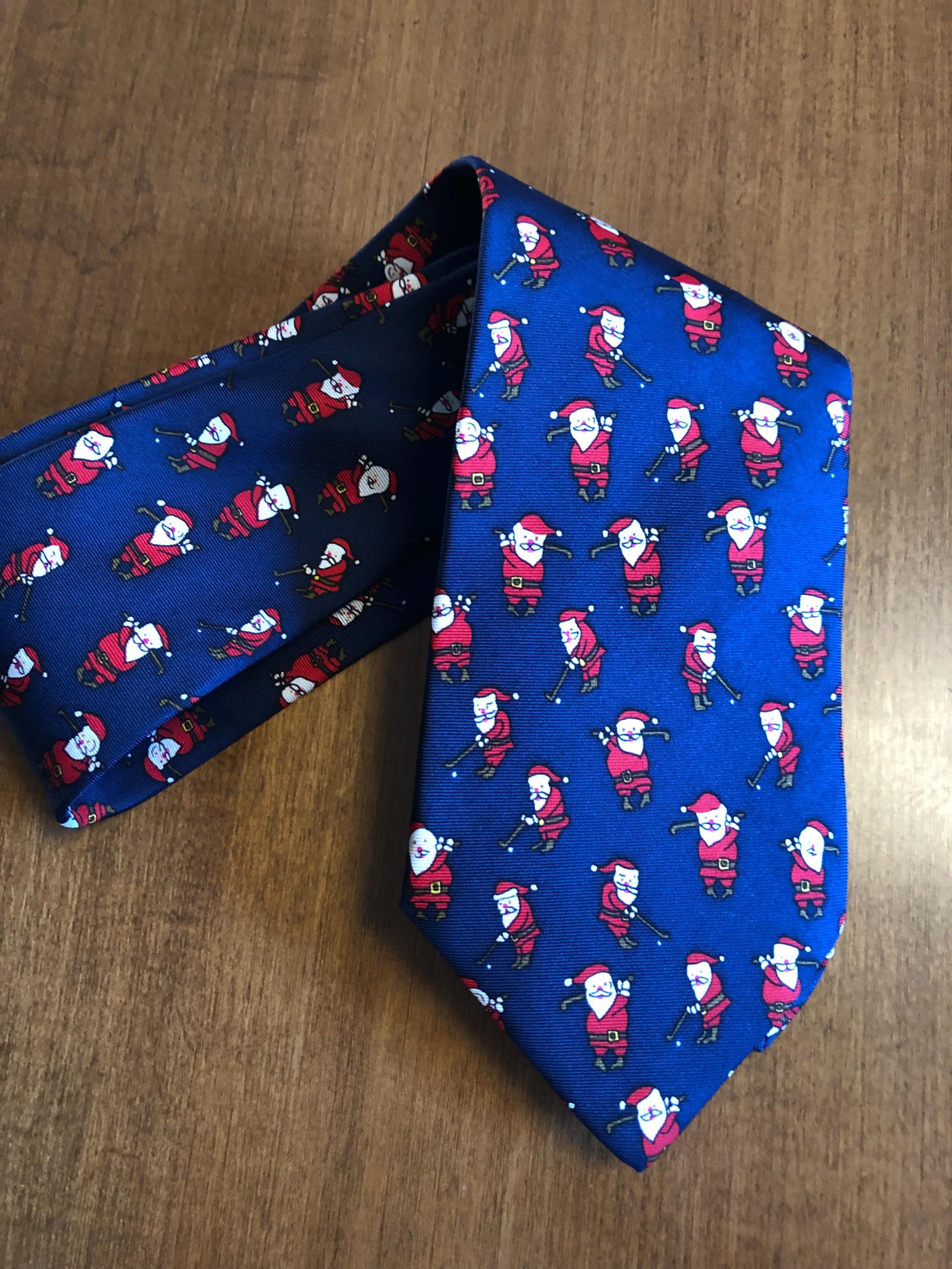 Vintage Christmas Tie 80s Golfing Santa Silk Necktie Alynn Neckwear ...