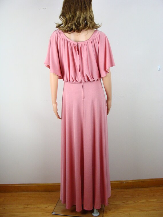 Vintage Maxi Dress 70s Gown Flutter Sleeve Flow Pink … - Gem