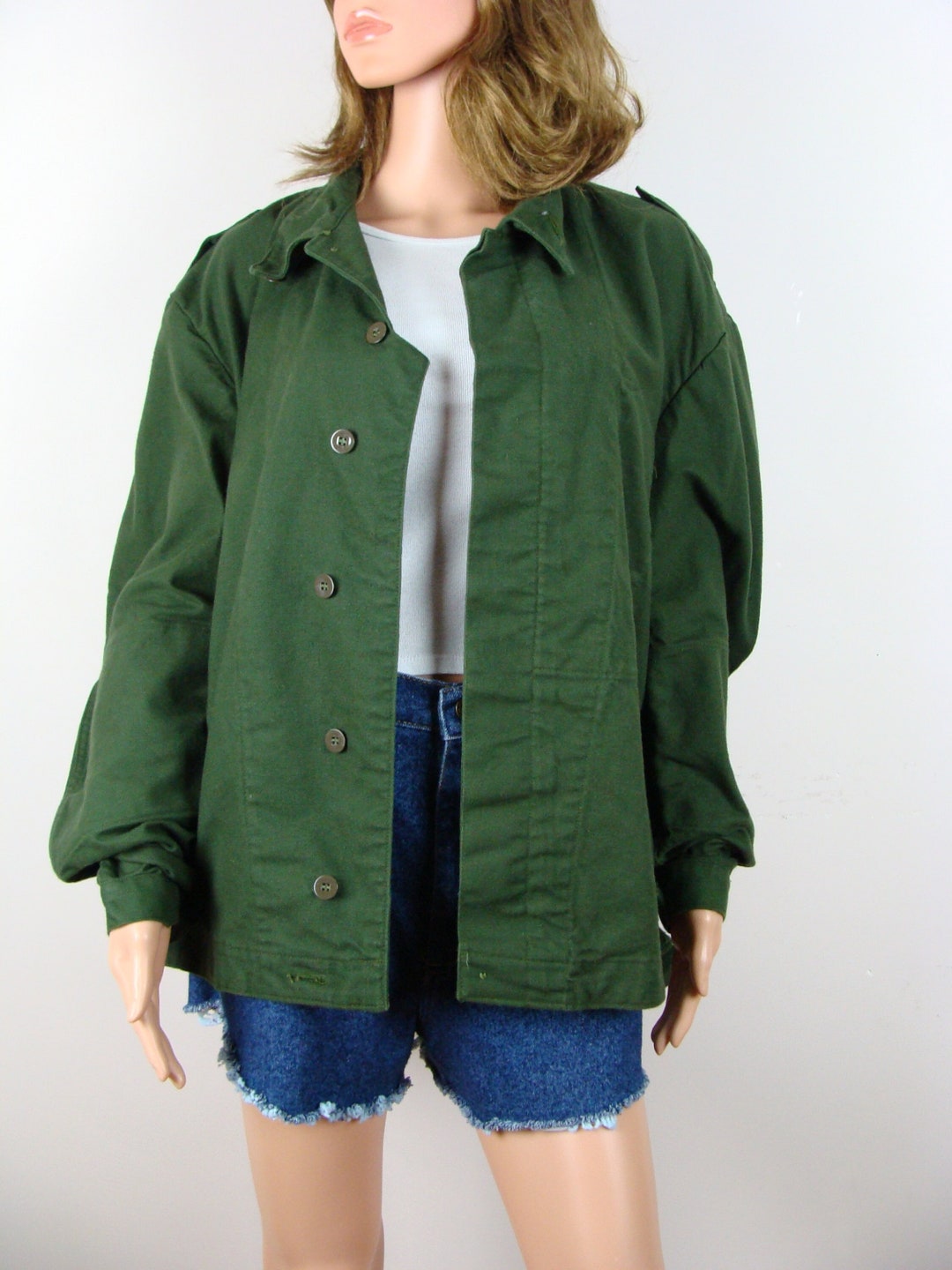 Vintage Army Jacket Green Military Style Utility Coat C58 Boxy ...