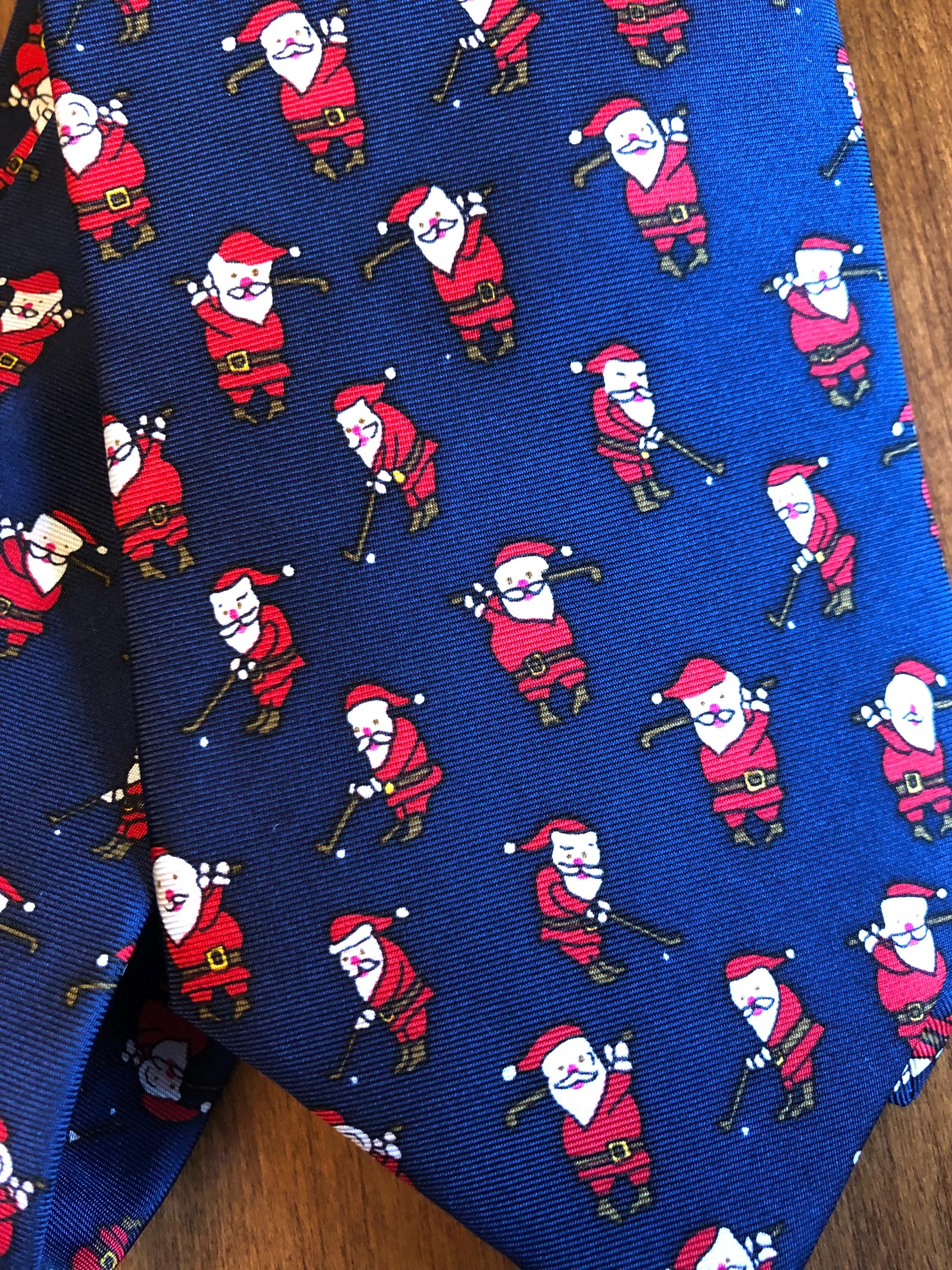 Vintage Christmas Tie 80s Golfing Santa Silk Necktie Alynn Neckwear ...