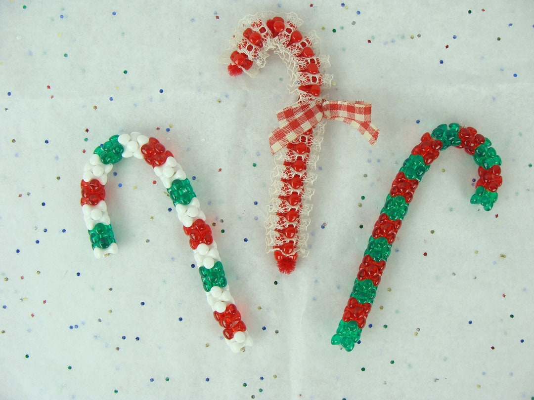 Vintage Christmas Ornaments 70s Handmade Beaded Candy Canes Set of 3 ...