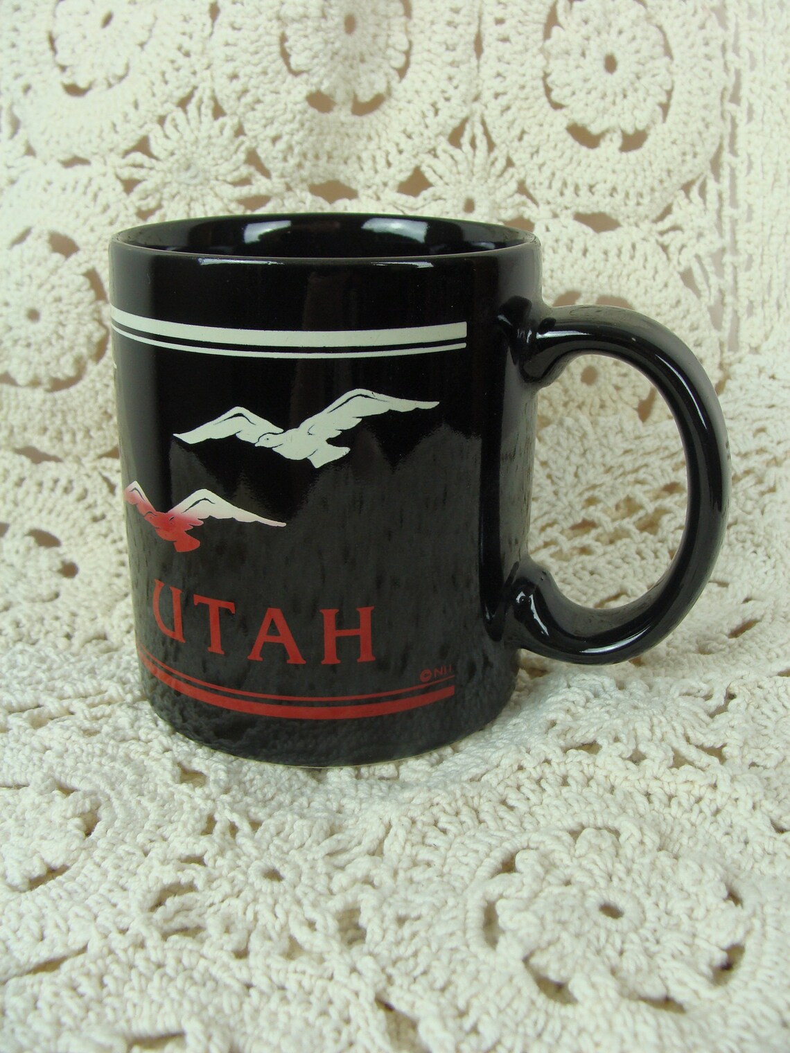 Vintage Utah Mug 80s Seagulls Black Red White Travel Souvenir | Etsy