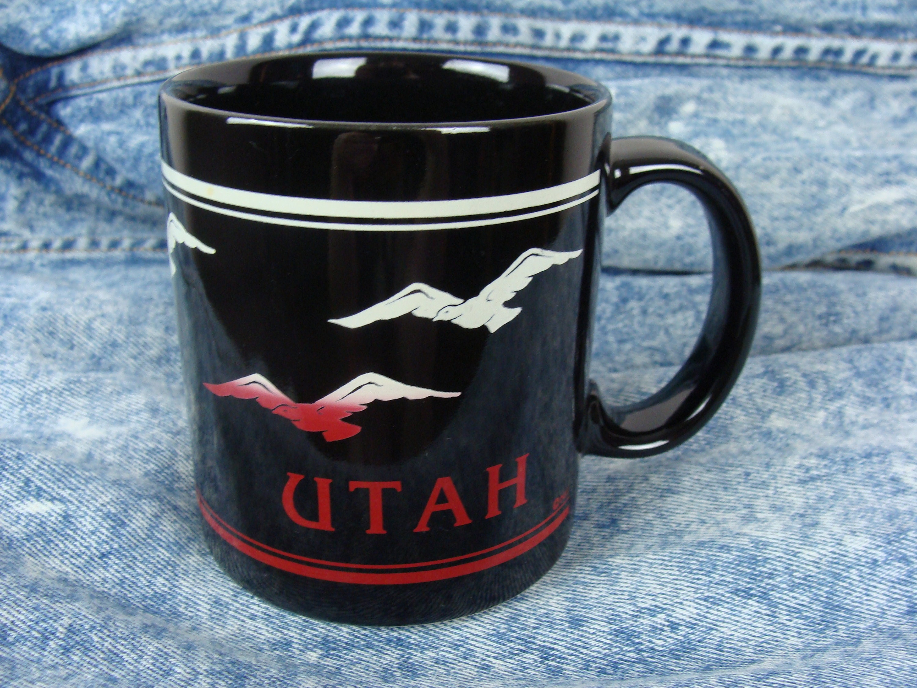 Vintage Utah Mug 80s Seagulls Black Red White Travel Souvenir | Etsy