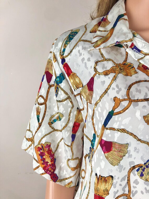 Vintage Baroque Blouse 90s Oversized Button Down Tass… - Gem