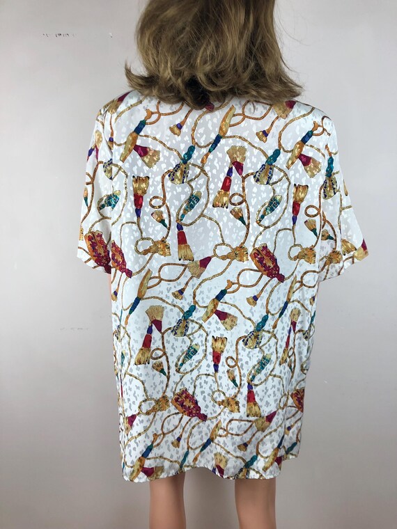 Vintage Baroque Blouse 90s Oversized Button Down Tass… - Gem