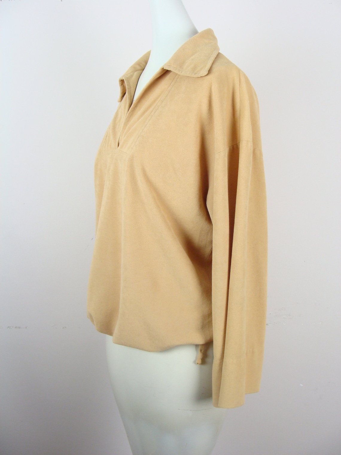 Vintage Velour Top 70s Collared V Neck Pull Over Drawstring | Etsy