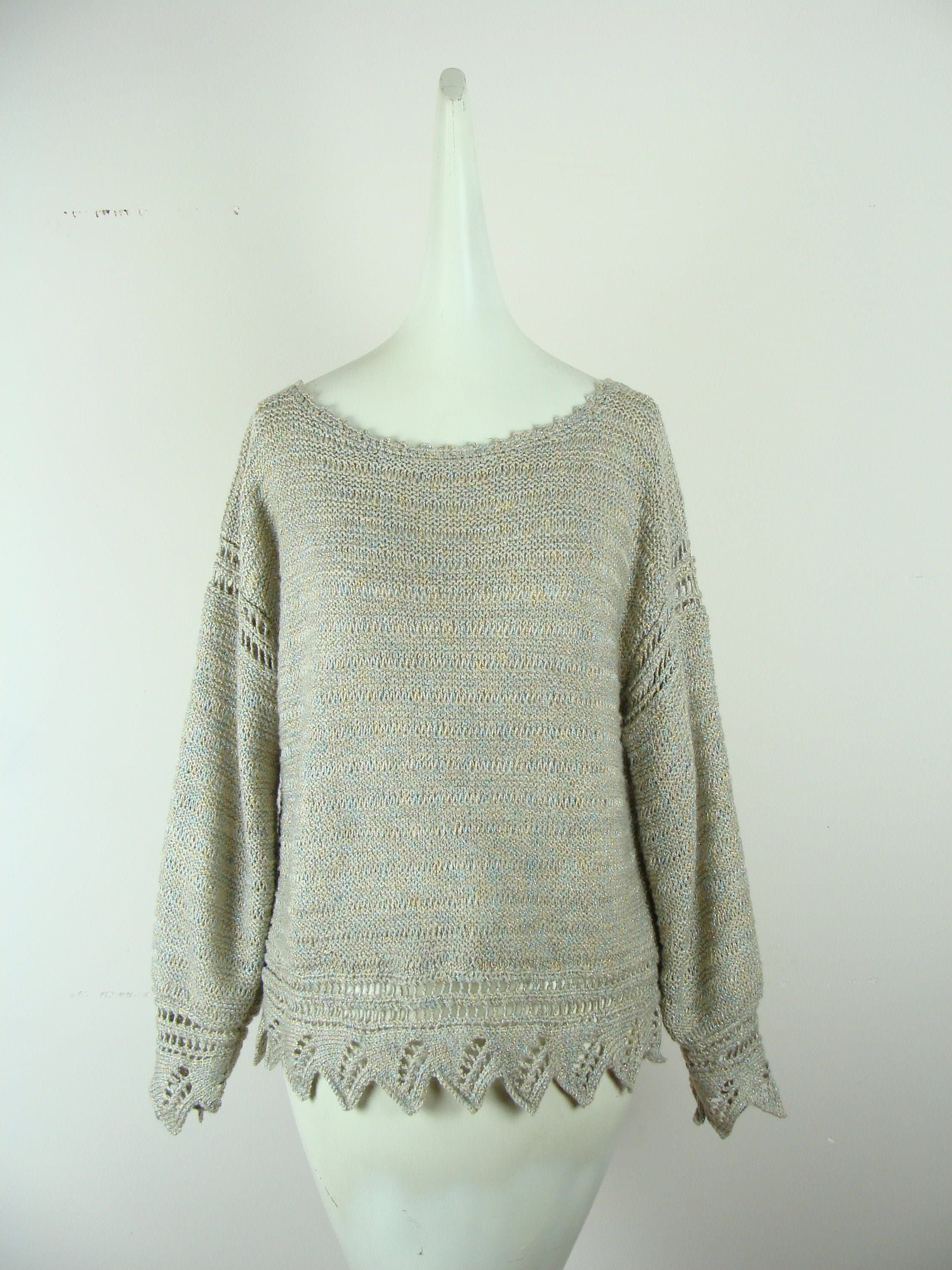 Vintage Lurex Sweater 70s Hand Knit Cut Out Pointelle Trim | Etsy