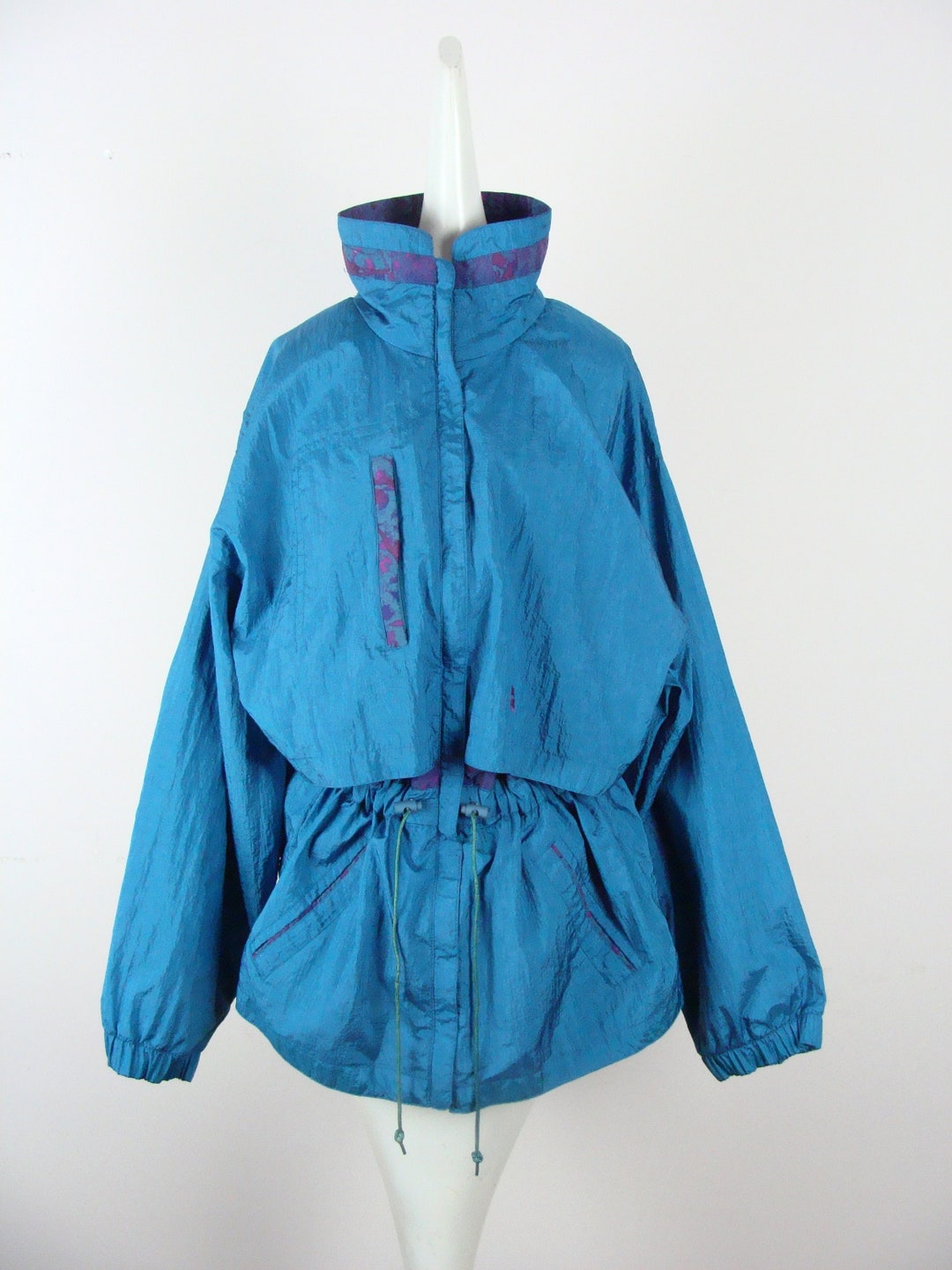 Vintage Windbreaker Jacket 90s Drawstring Waist Moving Comfort Nylon ...