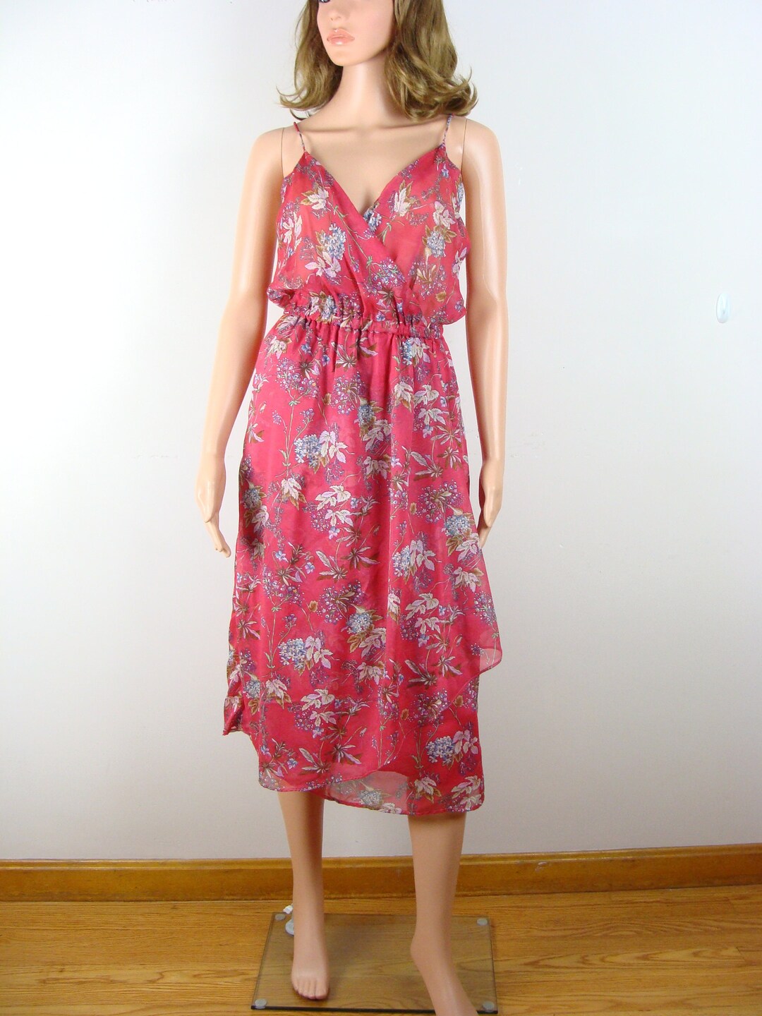 Vintage Sheer Dress 80s Bebe London Bright Floral Print Spaghetti Strap ...