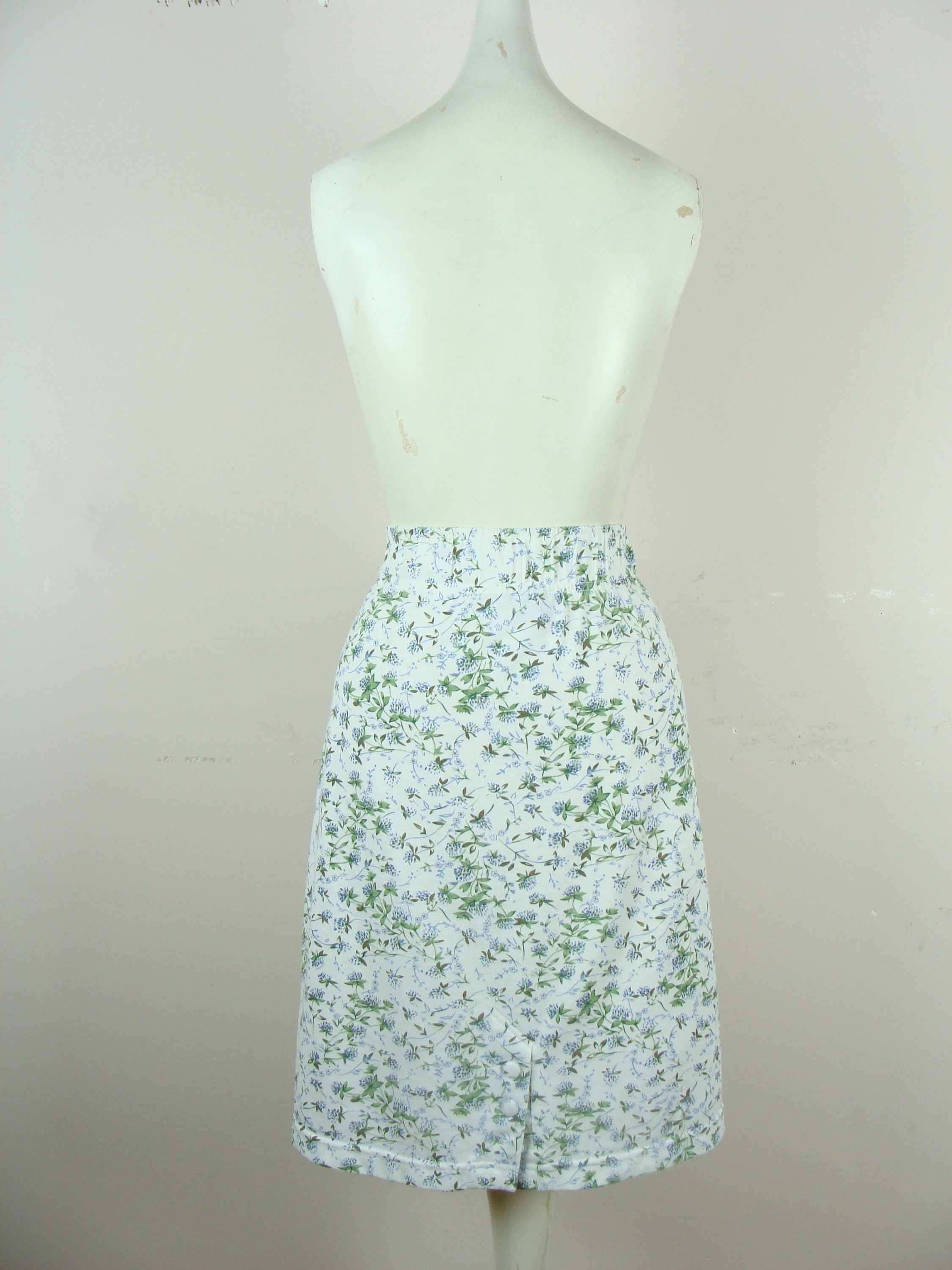 Vintage Knit Skirt 80s Pencil Skirt Floral Print Buttons Knee | Etsy