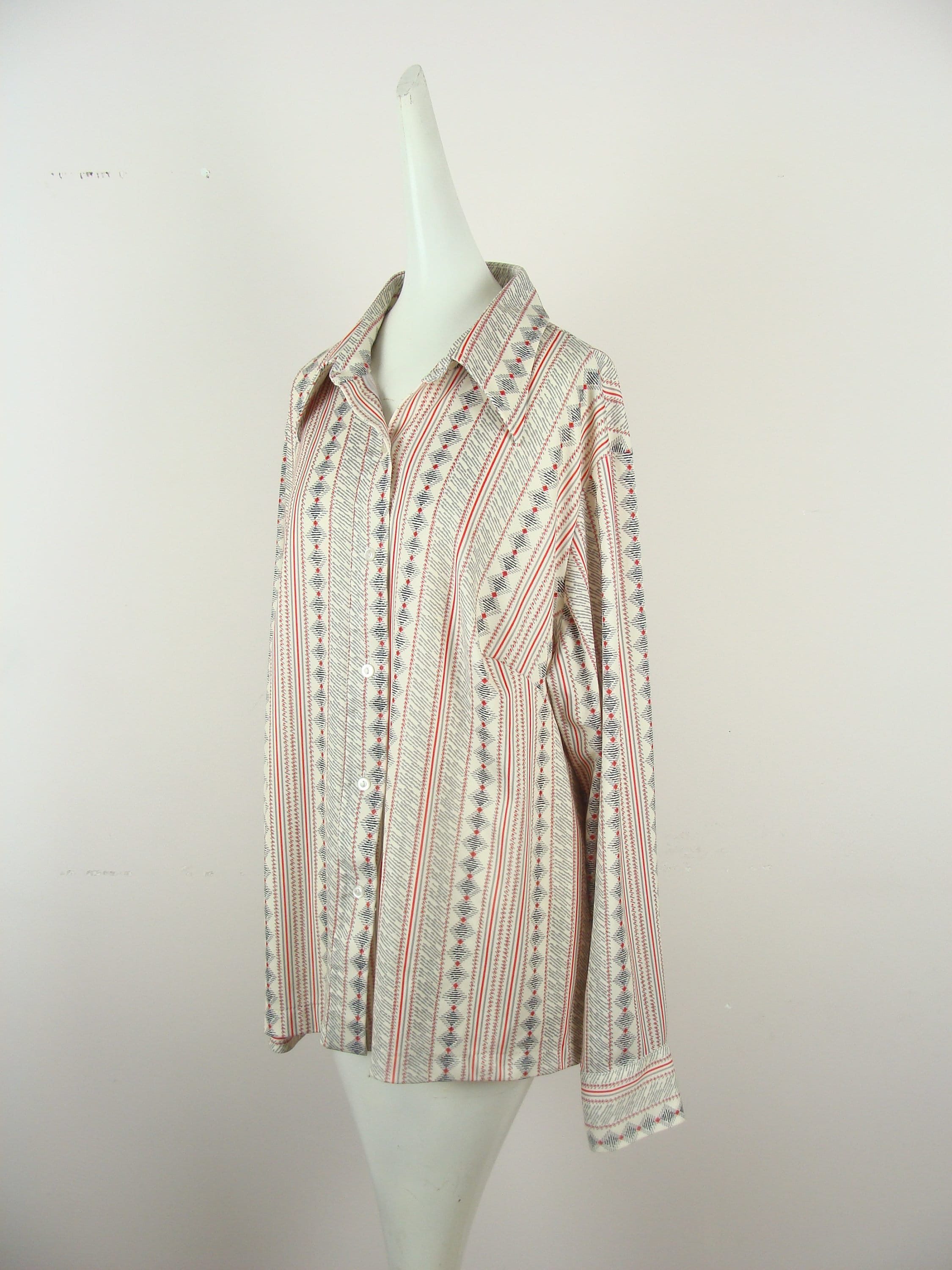 Vintage Button Down Shirt 70s Disco Collar Printed Blouse Top | Etsy