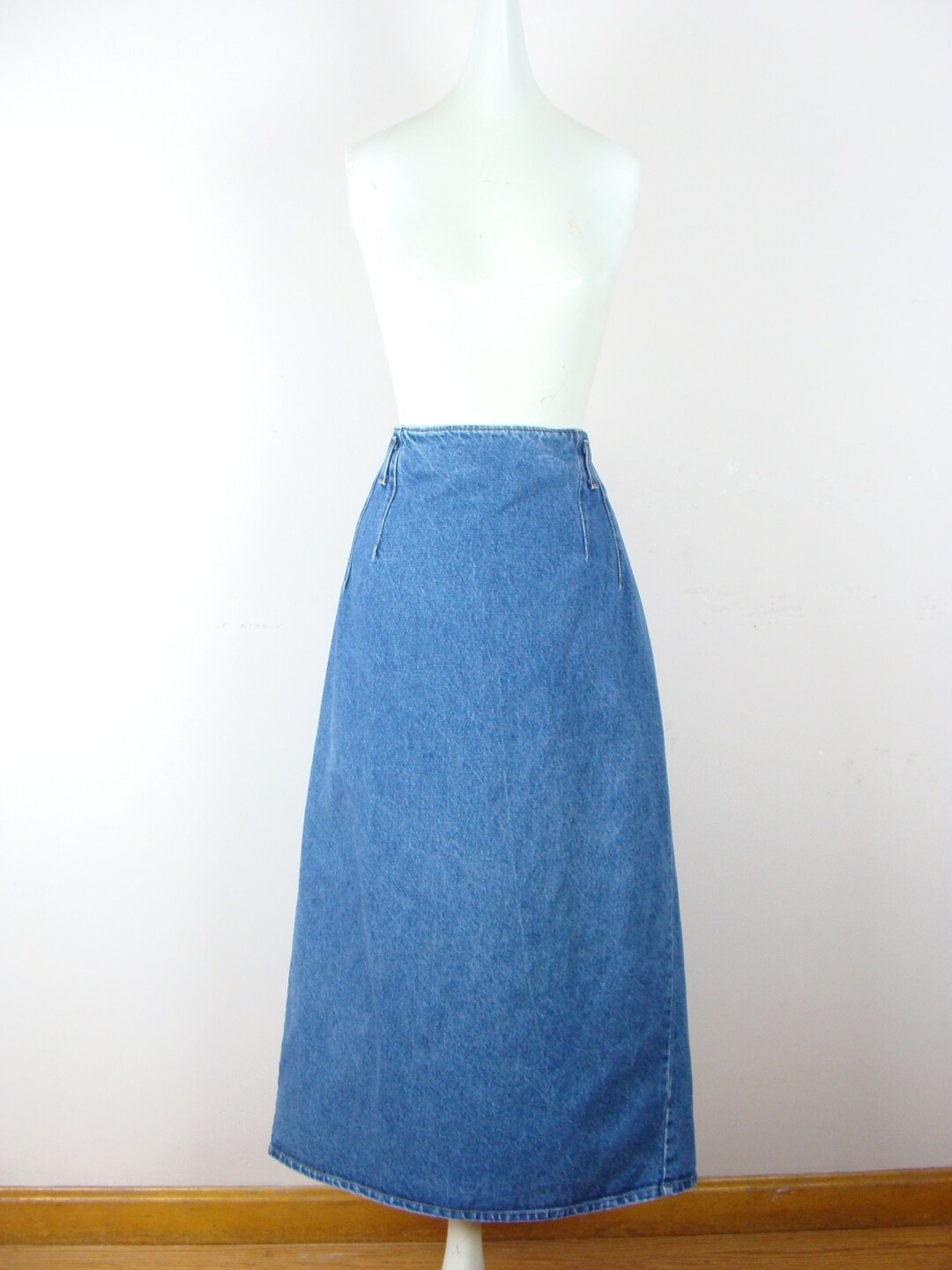 Vintage Denim Maxi Skirt 90s Fitted Snap Back Hunt Club Medium Wash ...