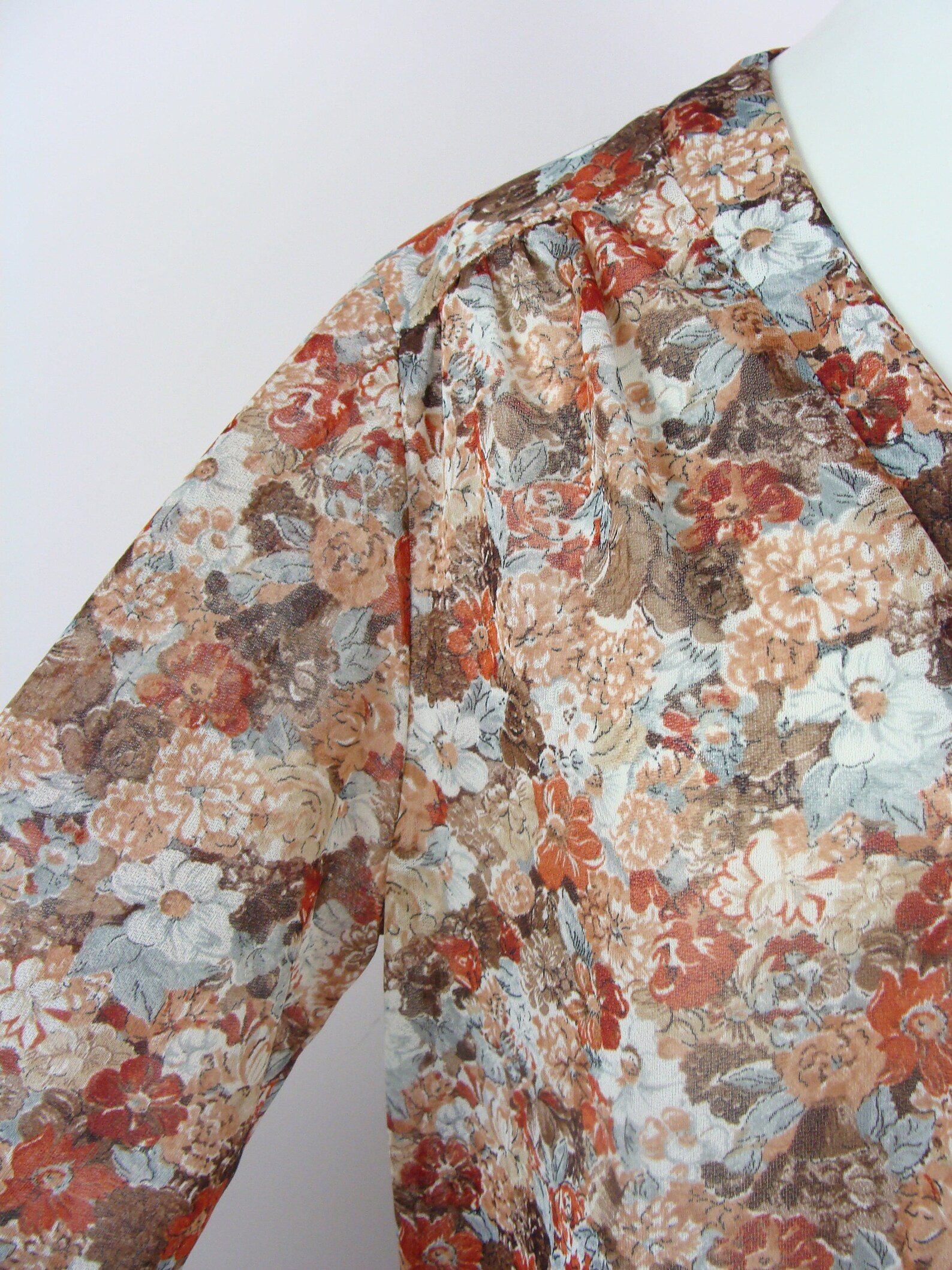 Vintage Sheer Top 70s Fall Floral Print Blouse Button Sleeve | Etsy