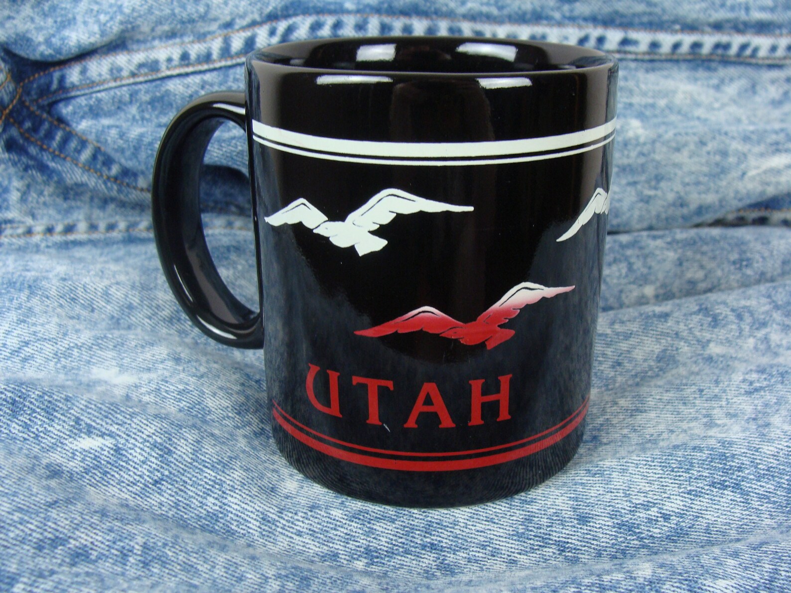 Vintage Utah Mug 80s Seagulls Black Red White Travel Souvenir | Etsy