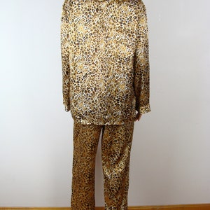 Vintage Satin Pajamas 90s Leopard Print 2 Piece Set Button Down Top ...