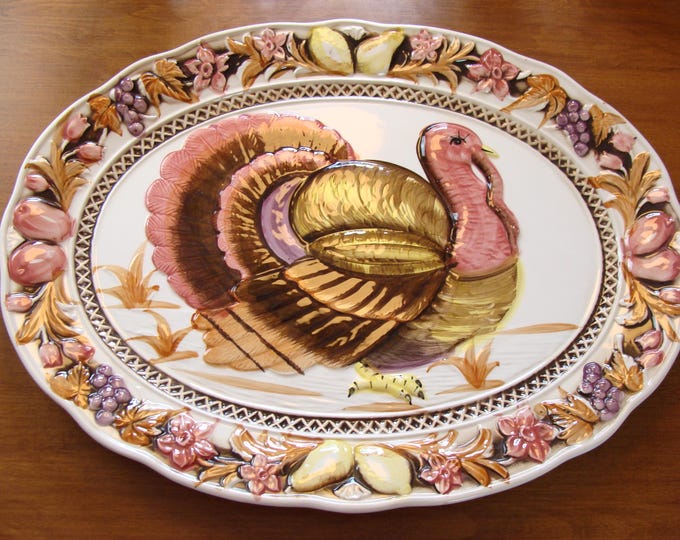 Vintage Ceramic Turkey Platter 60s Japan Large Decorative Serving Tray ...