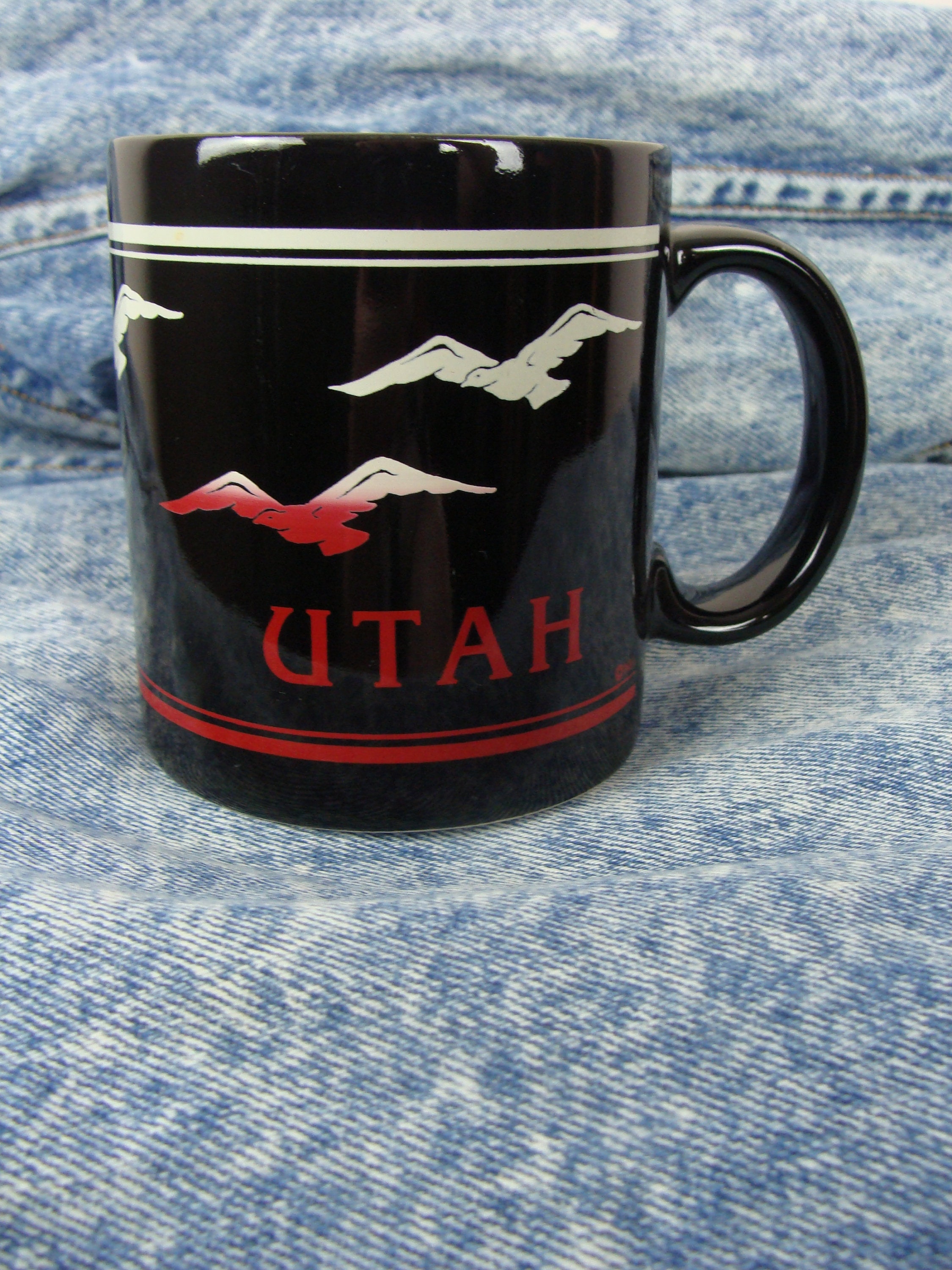 Vintage Utah Mug 80s Seagulls Black Red White Travel Souvenir | Etsy