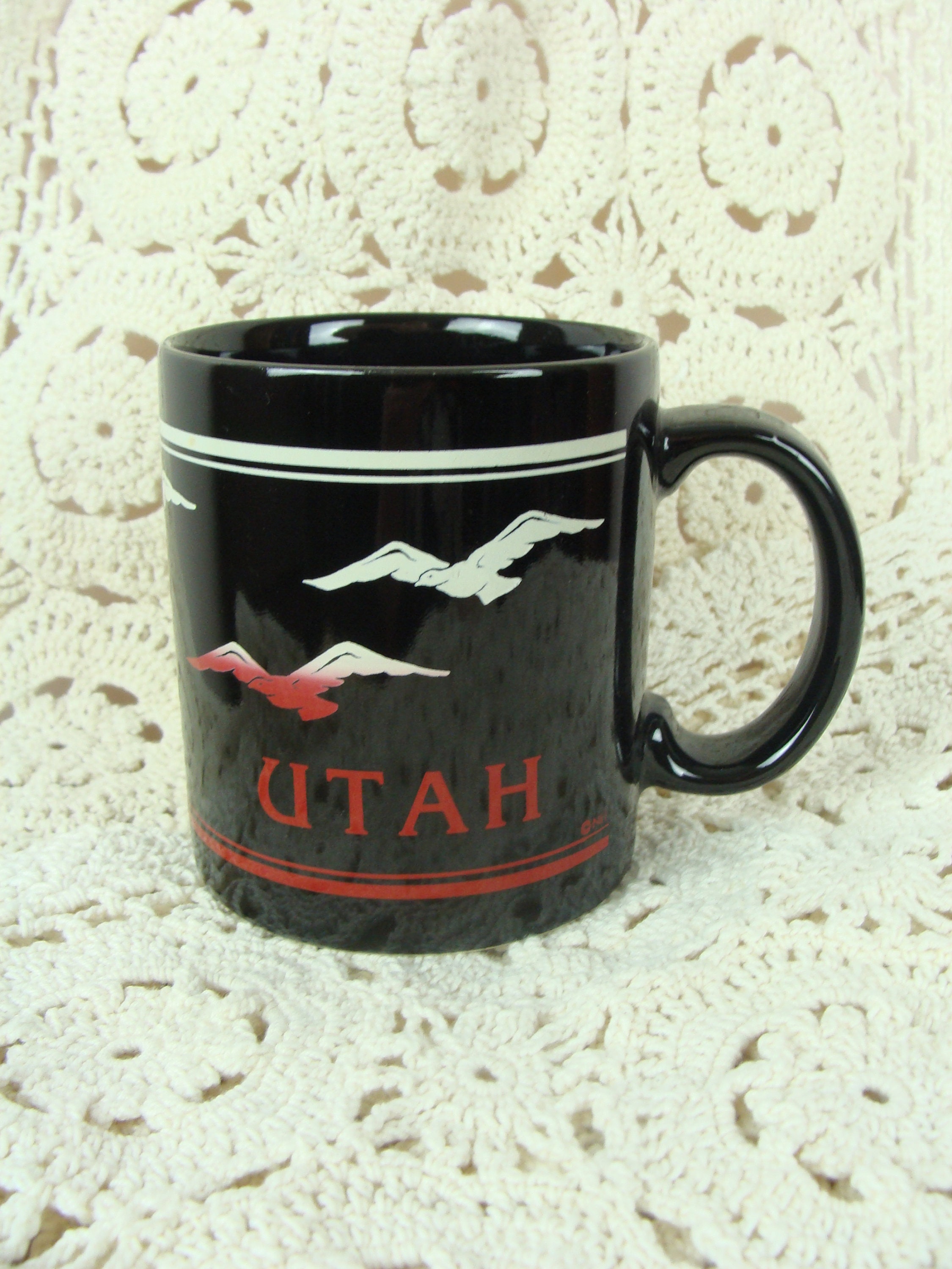Vintage Utah Mug 80s Seagulls Black Red White Travel Souvenir | Etsy