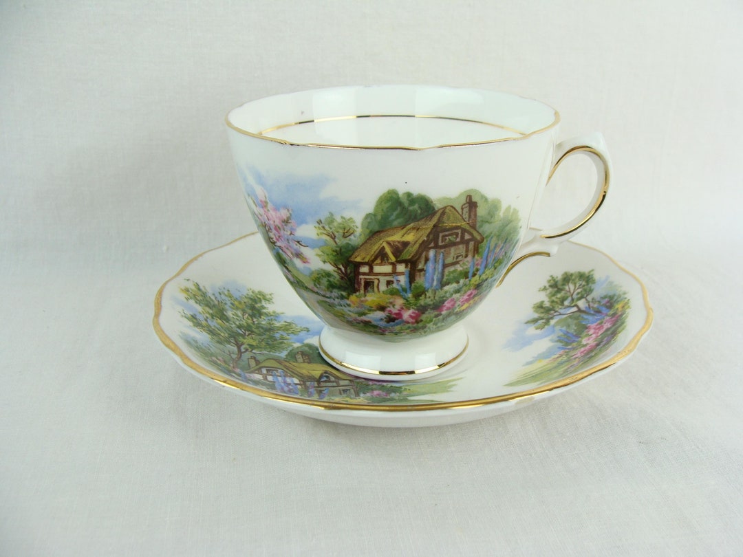 Vintage Tea Cup and Saucer 60s Fairy Tale Country Cottage Flowers ...